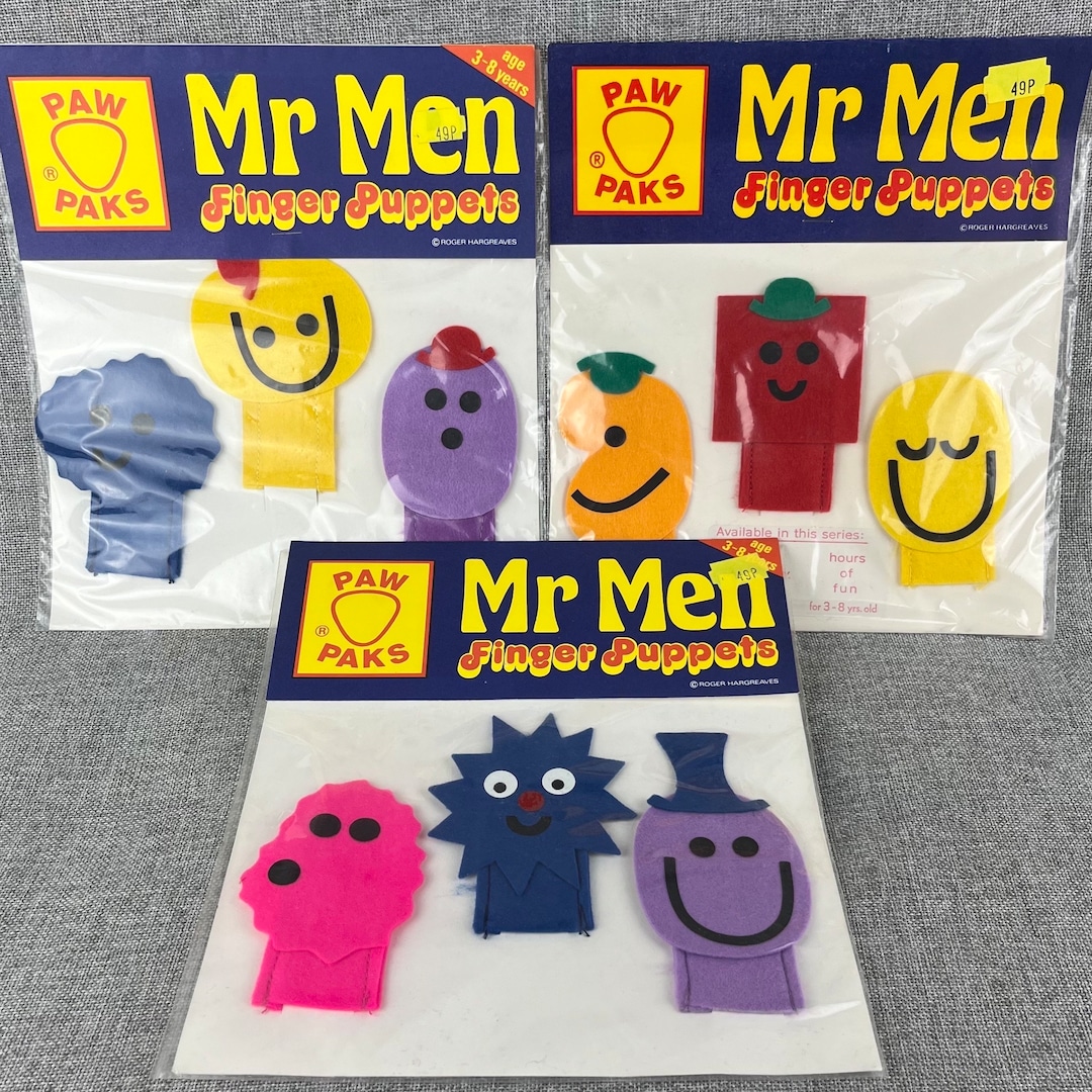 Vary Rare Vintage Mr. Men Felt Finger Puppets by P.A.W. England - Etsy