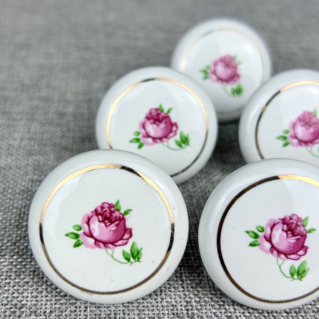 Vintage Ceramic Knobs Pulls Pink Roses - Etsy