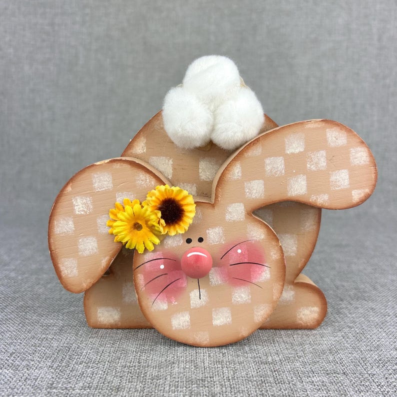 Vintage 90’s Folk Art Painted Wood Bunny Shelf Sitters - Etsy