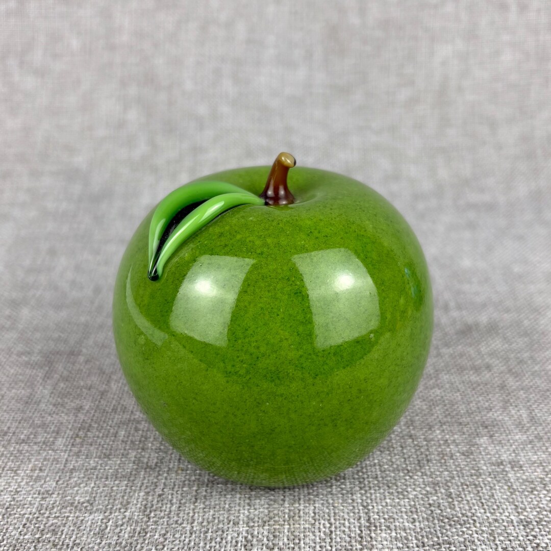 Orient & Flume Studio Art Glass Apple Paperweight - Encased Green Jade ...