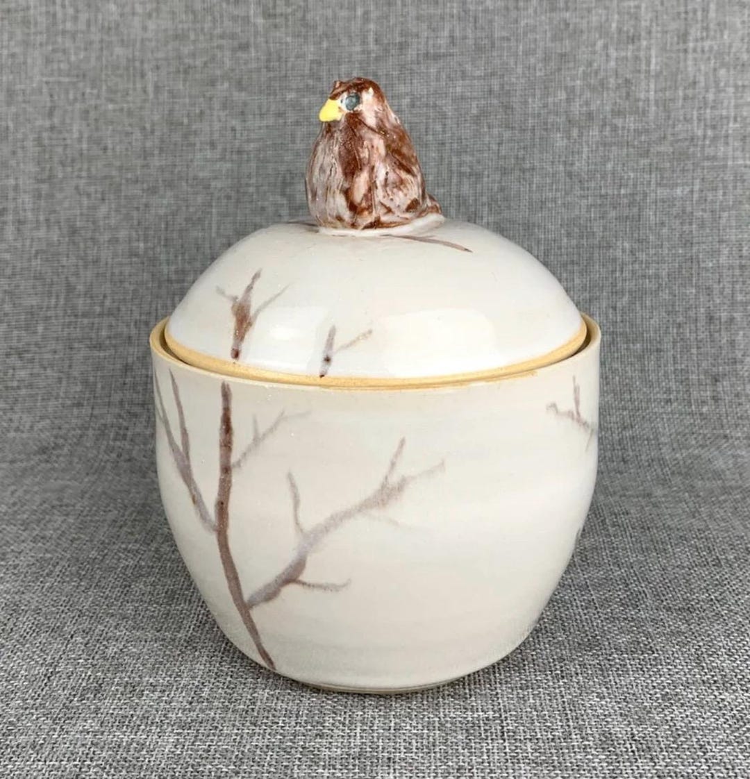Studio Pottery Bird and Branches Jar - Etsy