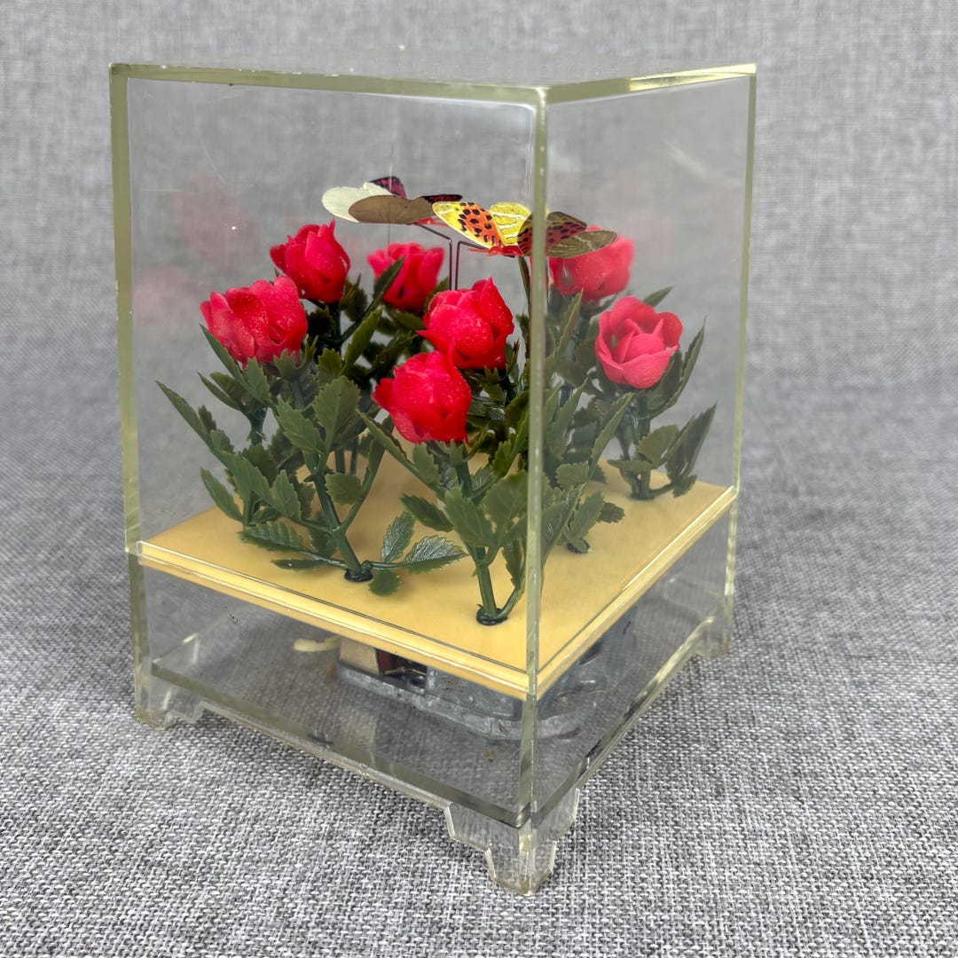 Vintage 70’s Lucite Acrylic Music Box - Roses and Butterflies - Etsy