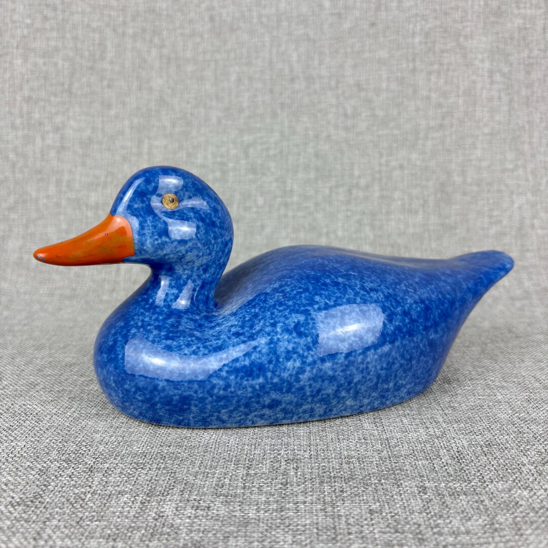 Vintage Calico China Blue Spongeware Swimming Duck Ceramic Figurine - Etsy