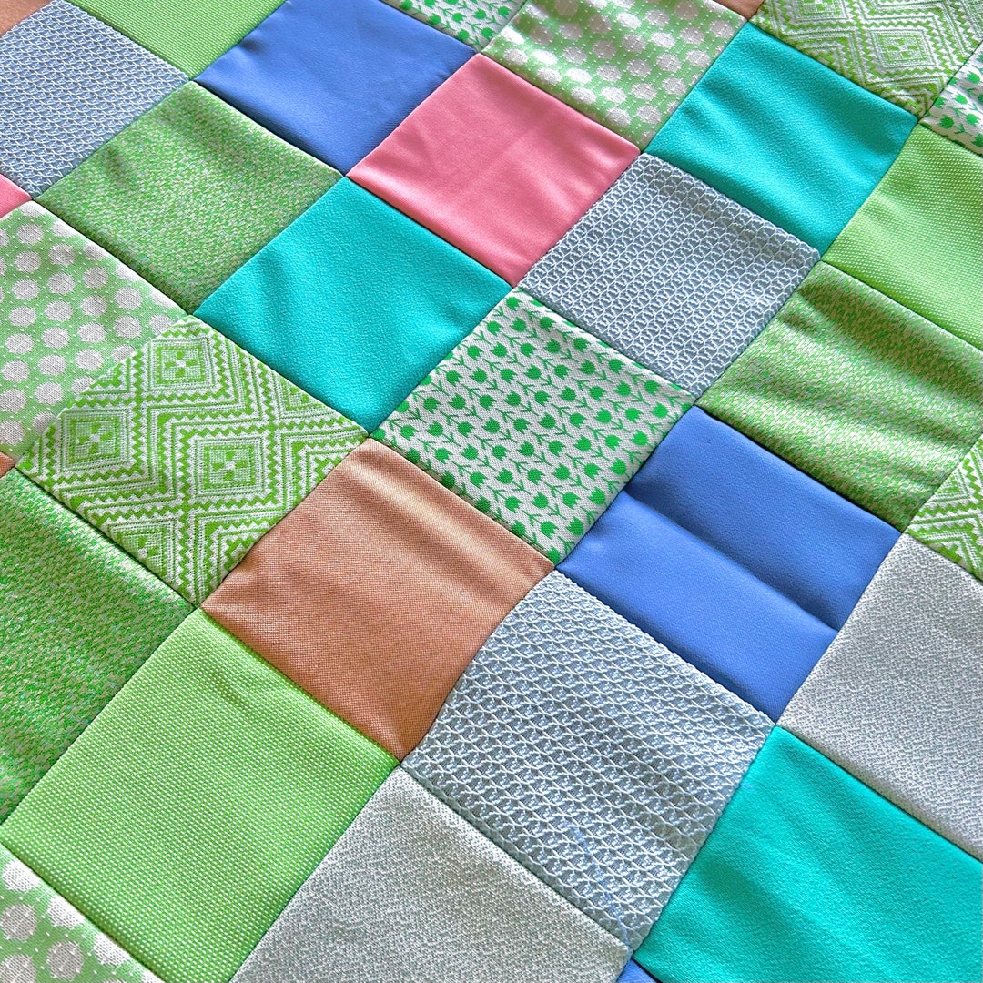 Vintage 70s Patchwork Crazy Squares Polyester Quilt - Etsy
