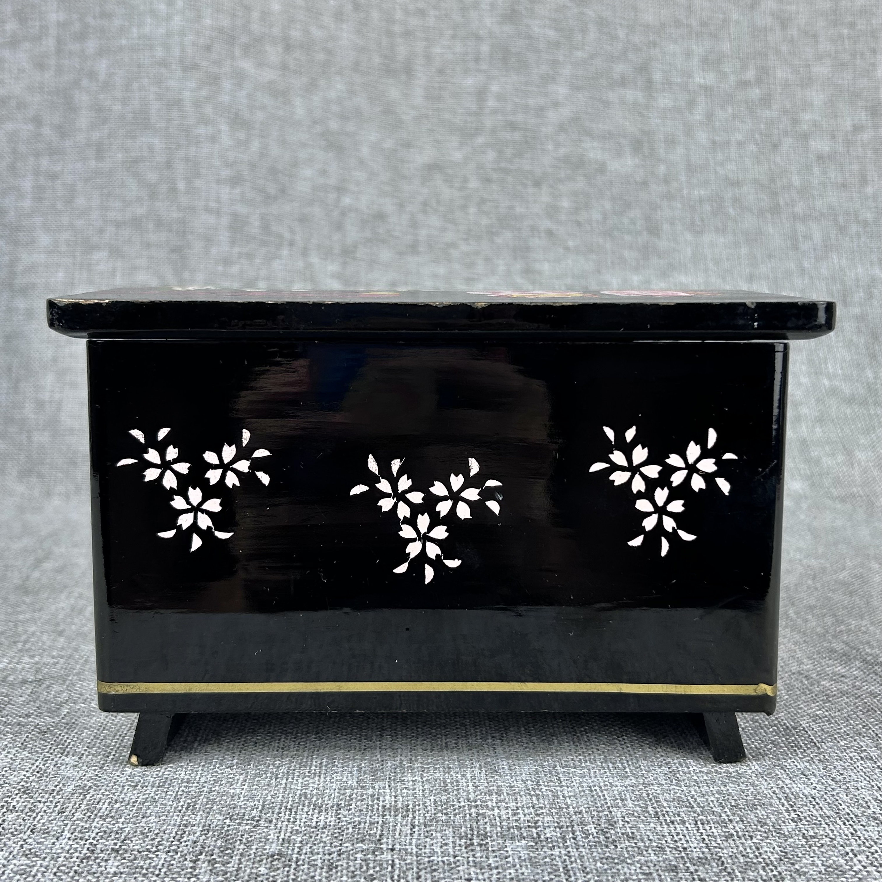 Vintage Japanese Painted Black Lacquer Musical Jewelry Box - Etsy