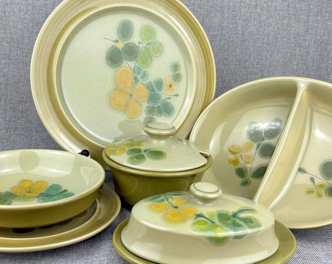 Mid Century Franciscan Pebble Beach Dinnerware Avocado Green and Gold ...