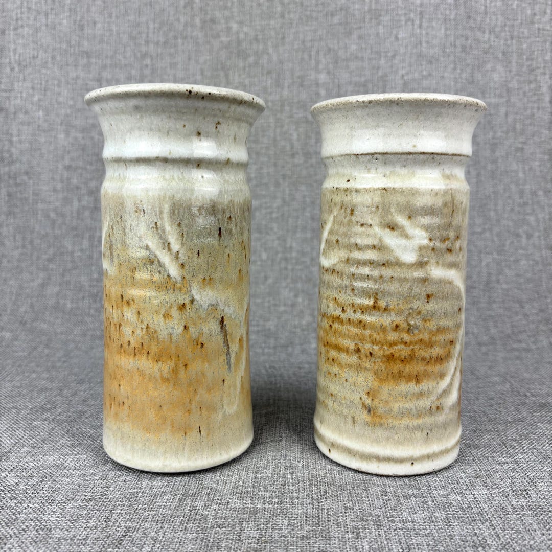 Matching Pair of Earthy Columnar Studio Pottery Stoneware Vases - Etsy
