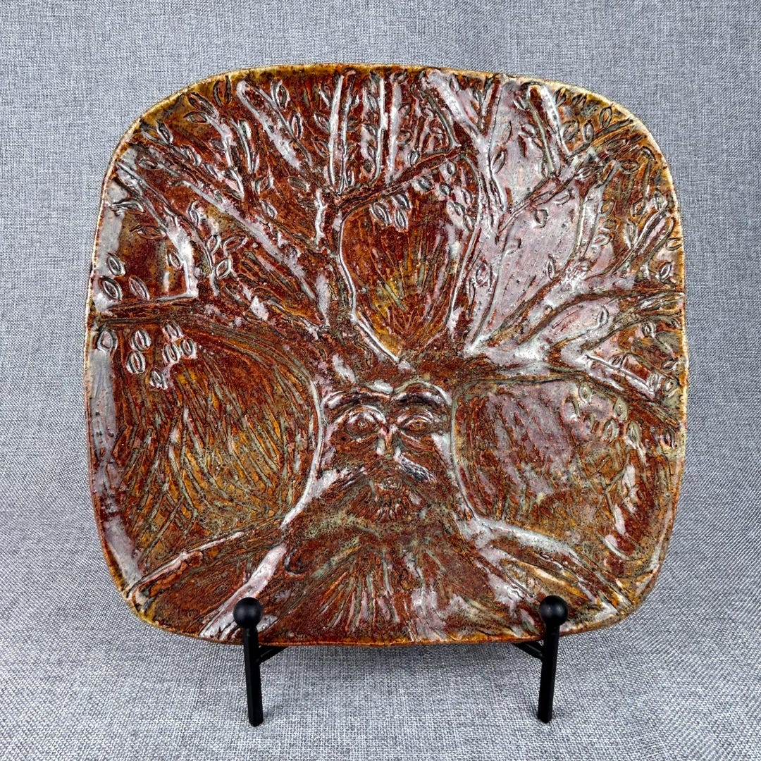Studio Pottery Sculpted Slab Tree Face Plate - Etsy