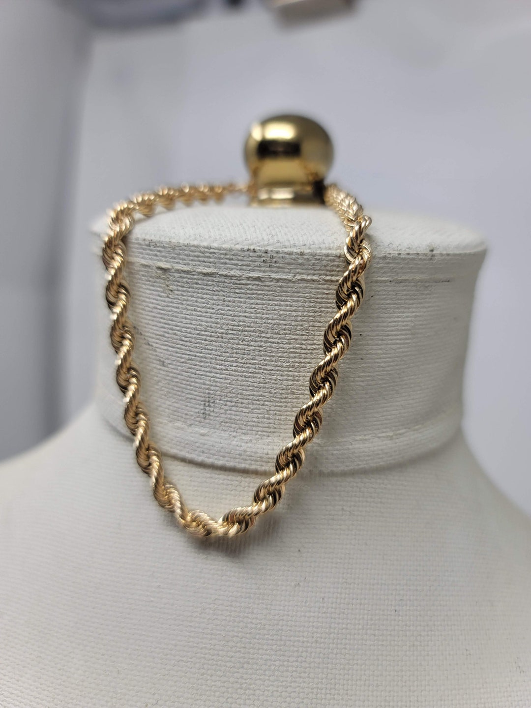 14K Gold Rope Bracelet, 8 1/4, 14kt Yellow Real Gold, Vintage Estate ...