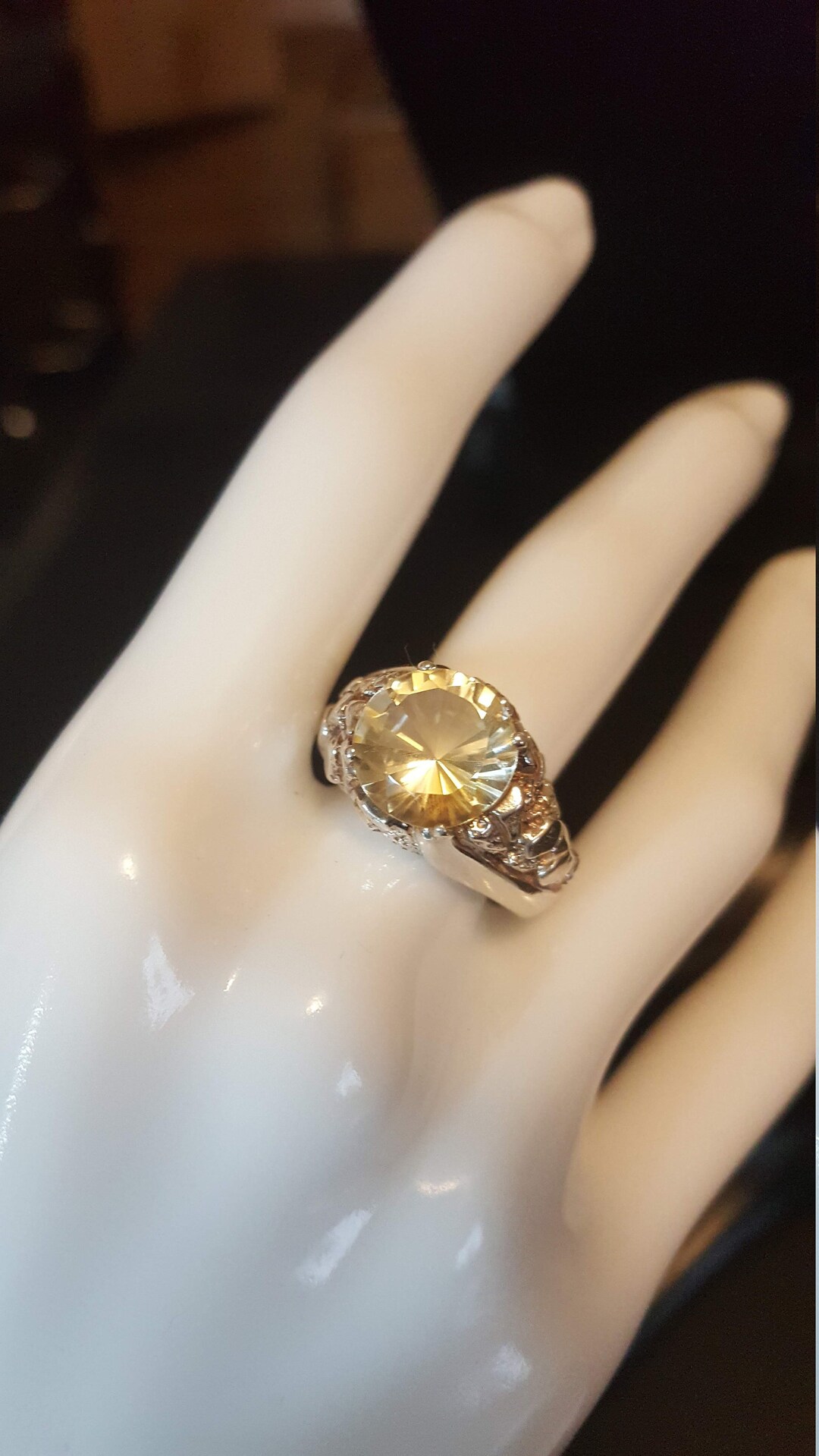 Vintage Statement Ring, Large Gold Stone, 925 Nugget, Large Beautiful ...