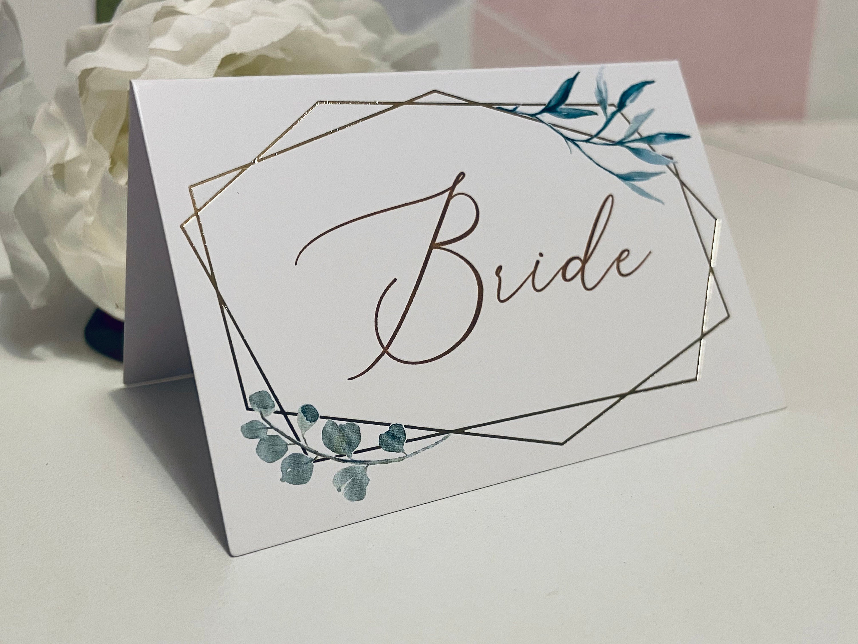 Eucalyptus Place Cards Gold Foil Border Wedding Placecards - Etsy UK