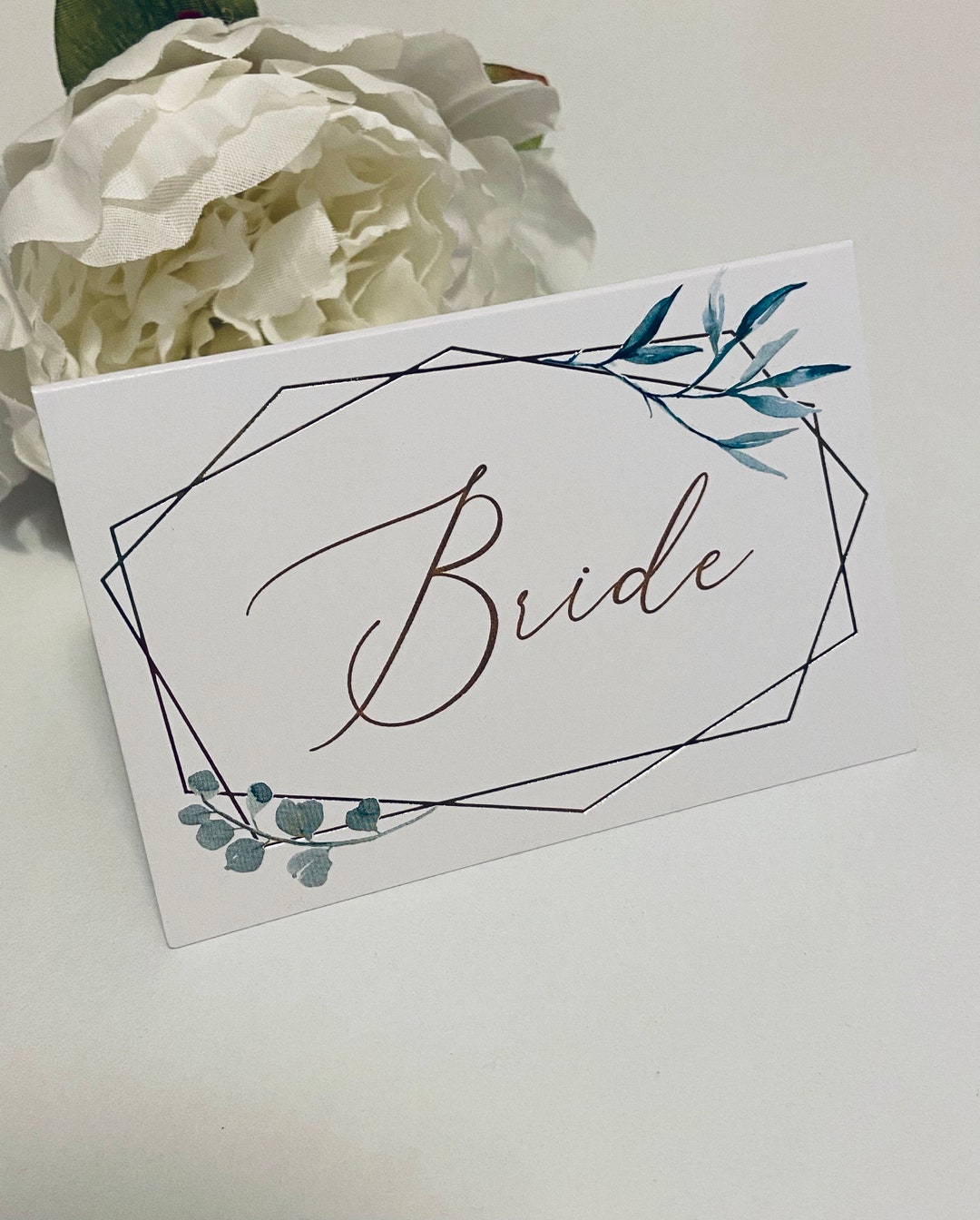 Eucalyptus Place Cards, Gold Foil Border Wedding Placecards Name Places ...
