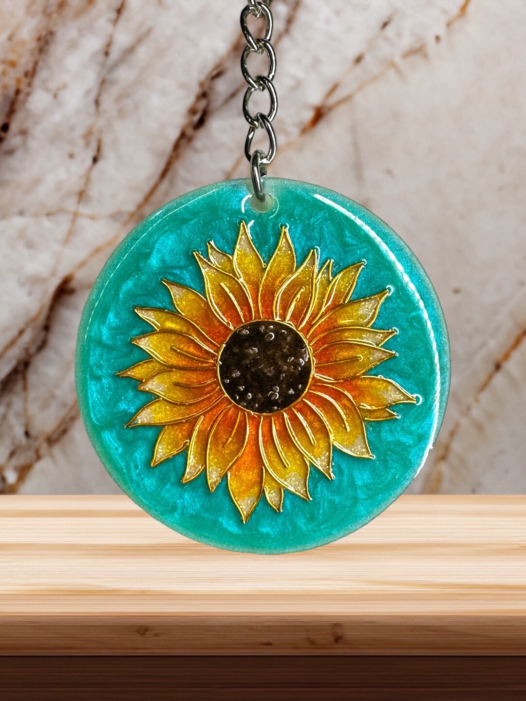 Sunflower With Blue Sky Cloisonné Resin Suncatcher Keychain | Summer ...
