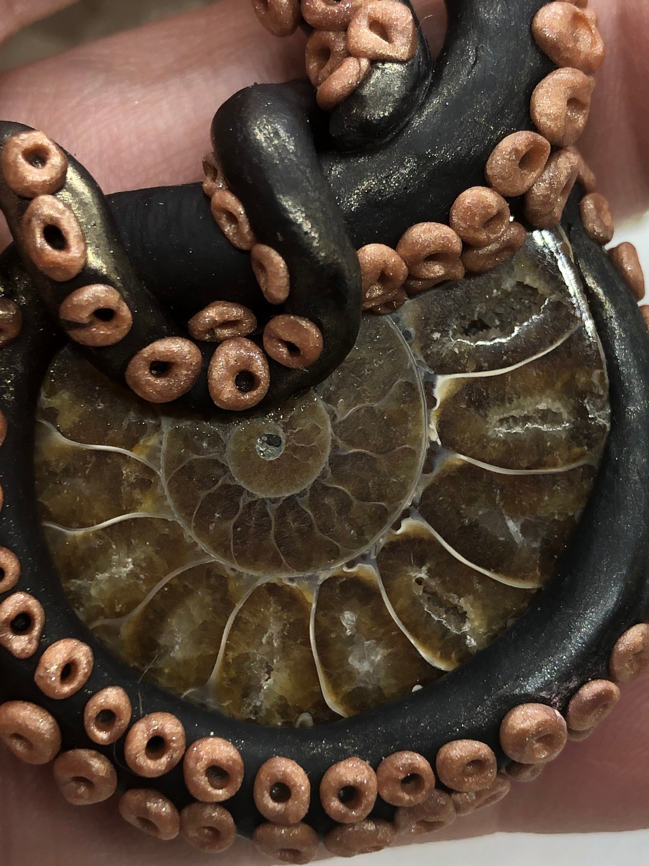 Polymer clay ammonite fossil pendant - Etsy France