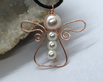 Wire Wrapped Angel Pendant Swarovski White Pearls Baby - Etsy
