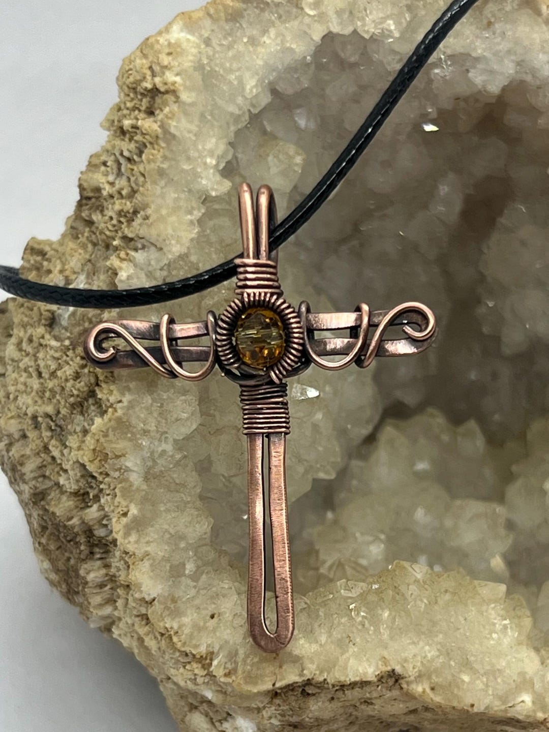 Antiqued Copper Wire Wrapped Cross Pendant - Etsy