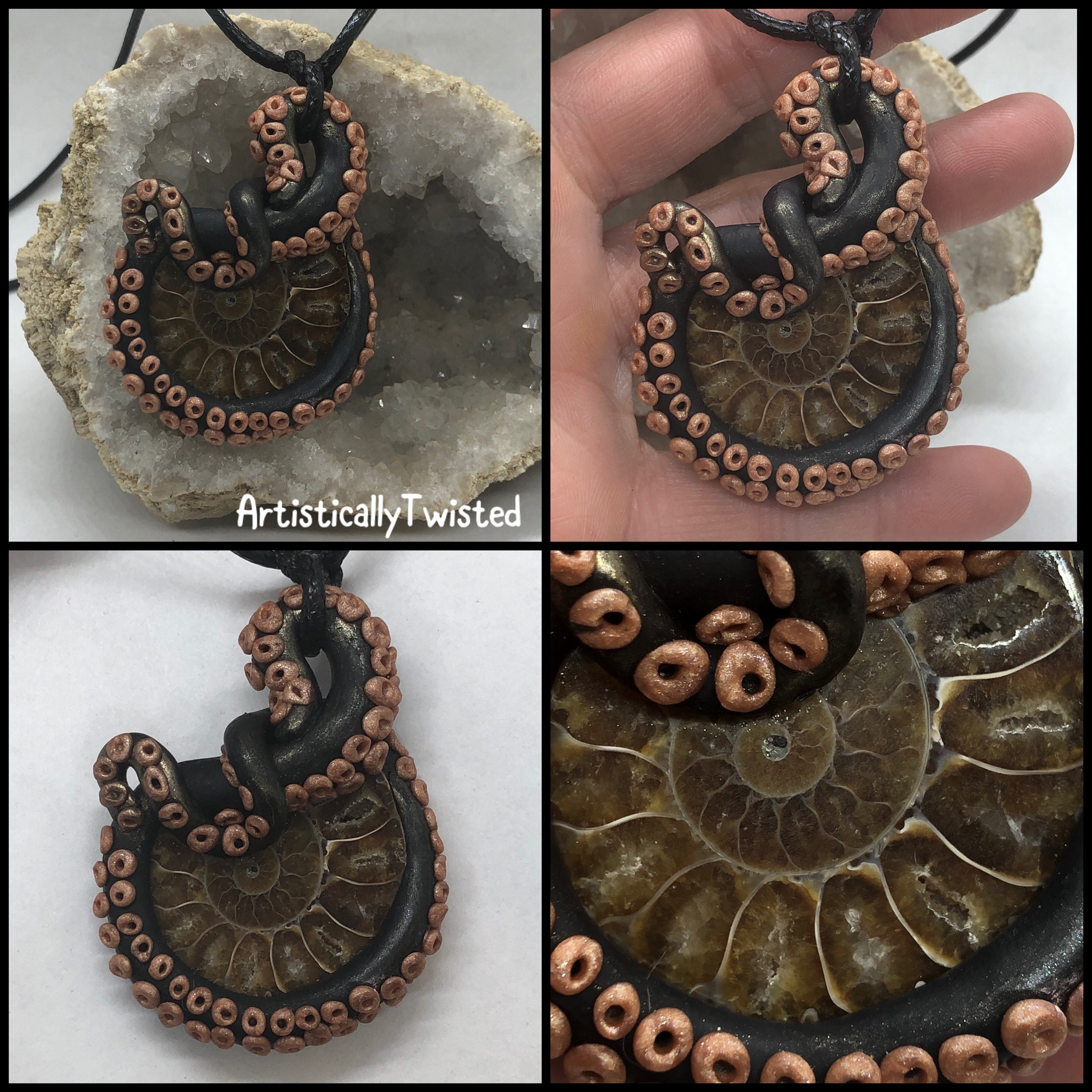 Polymer clay ammonite fossil pendant - Etsy France