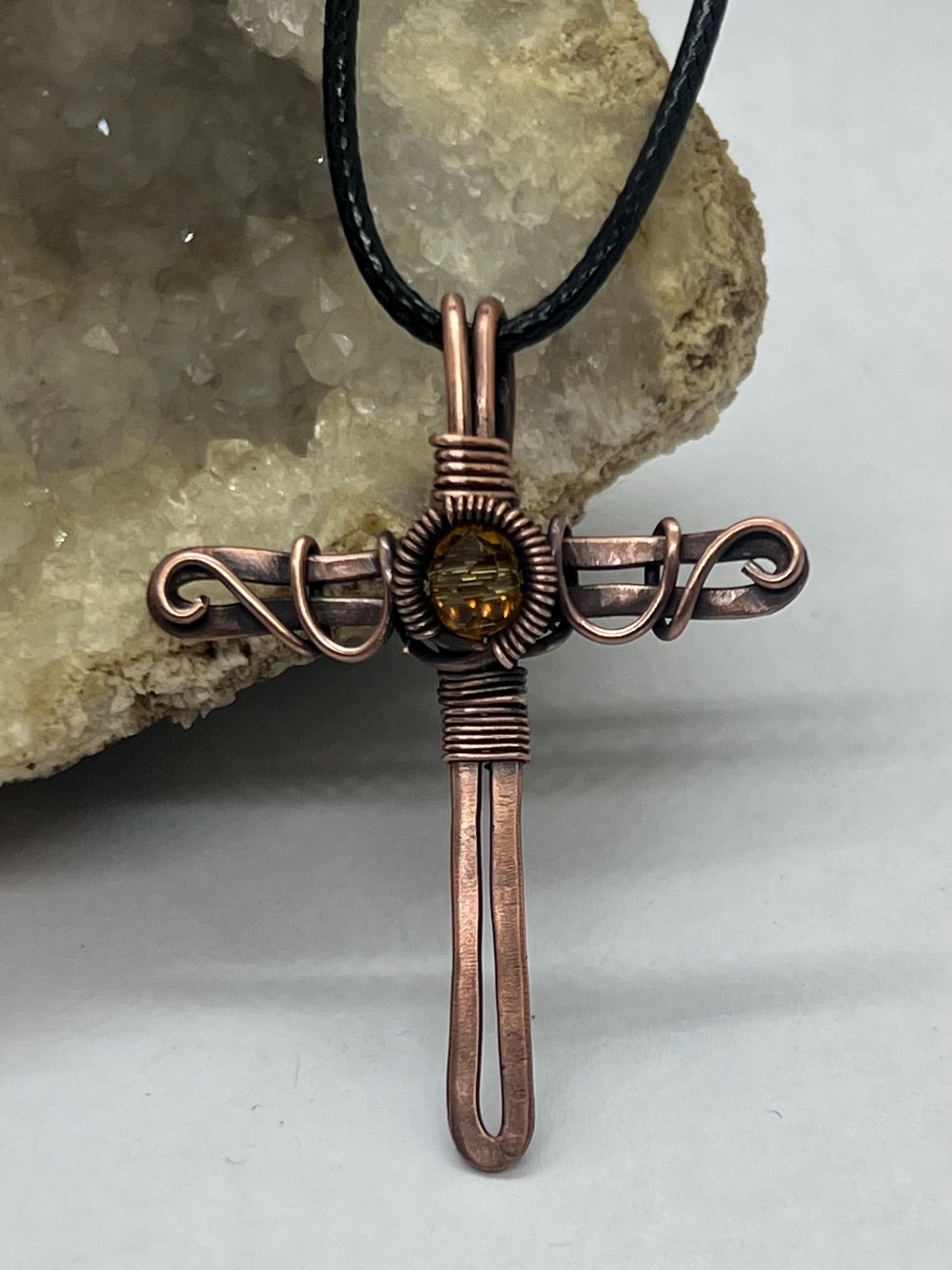 Antiqued Copper Wire Wrapped Cross Pendant - Etsy