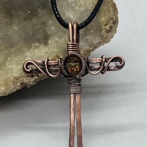 Antiqued Copper Wire Wrapped Cross Pendant - Etsy