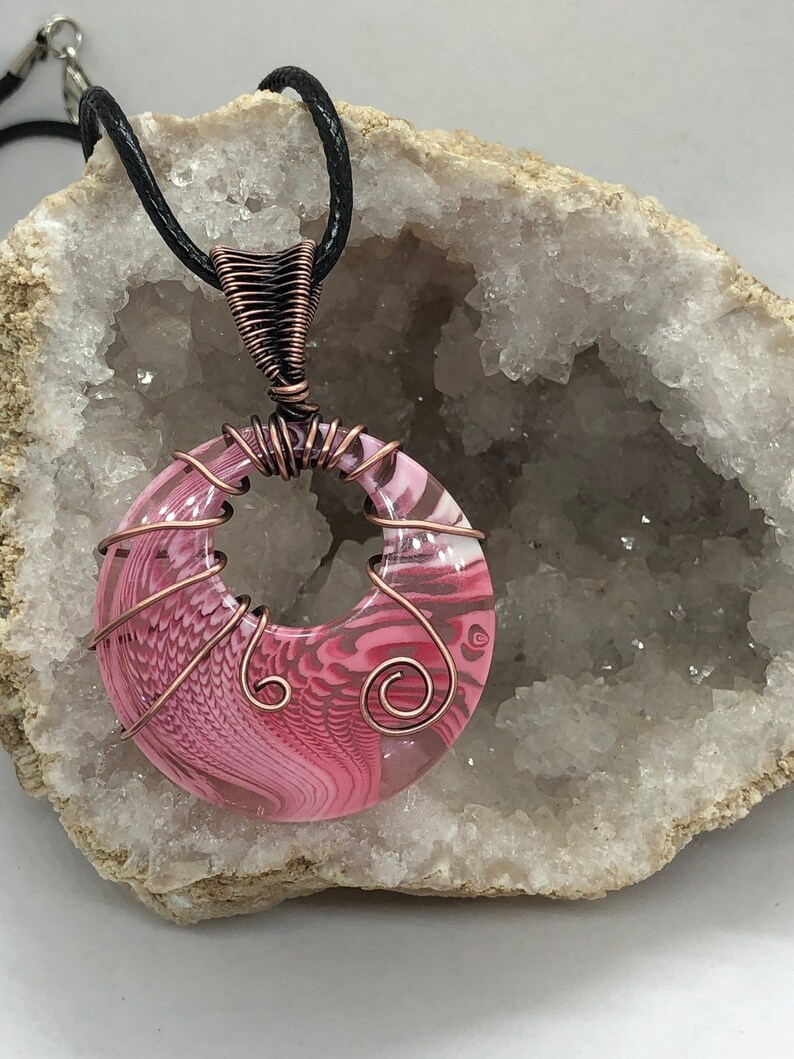 Pink Swirled Resin Pendant Wrapped in Copper Wire - Etsy