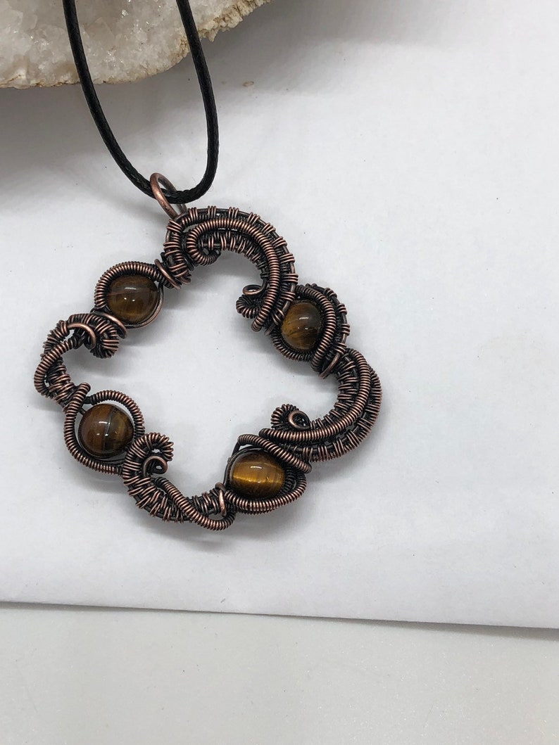 Antiqued Copper Wire Wrapped Tiger Eye Clover Pendant - Etsy