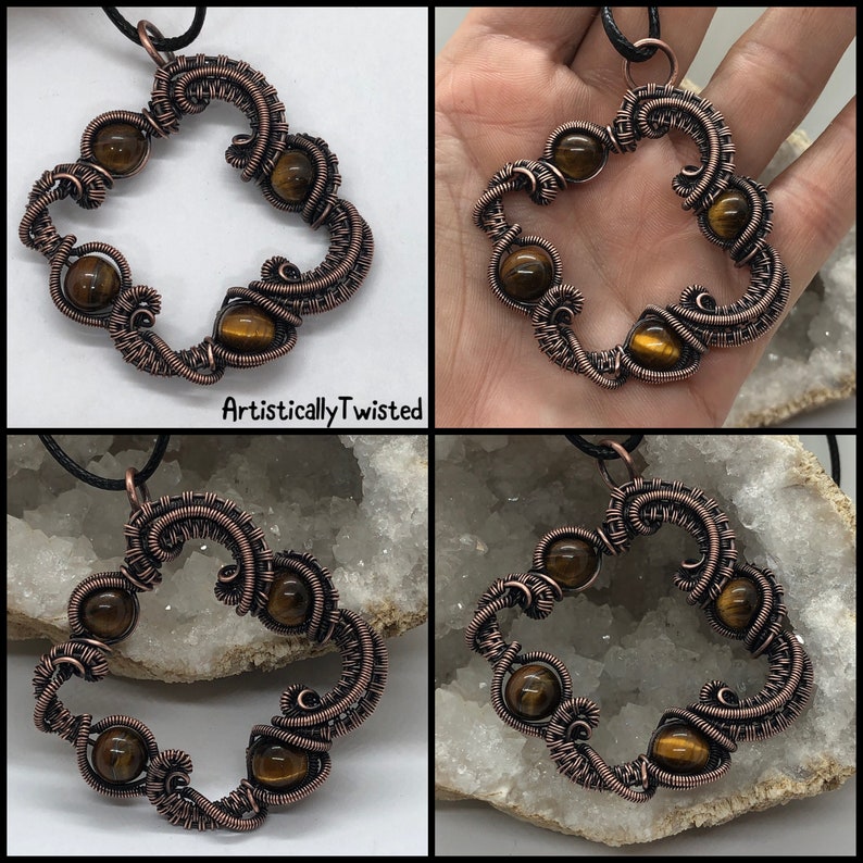 Antiqued Copper Wire Wrapped Tiger Eye Clover Pendant - Etsy