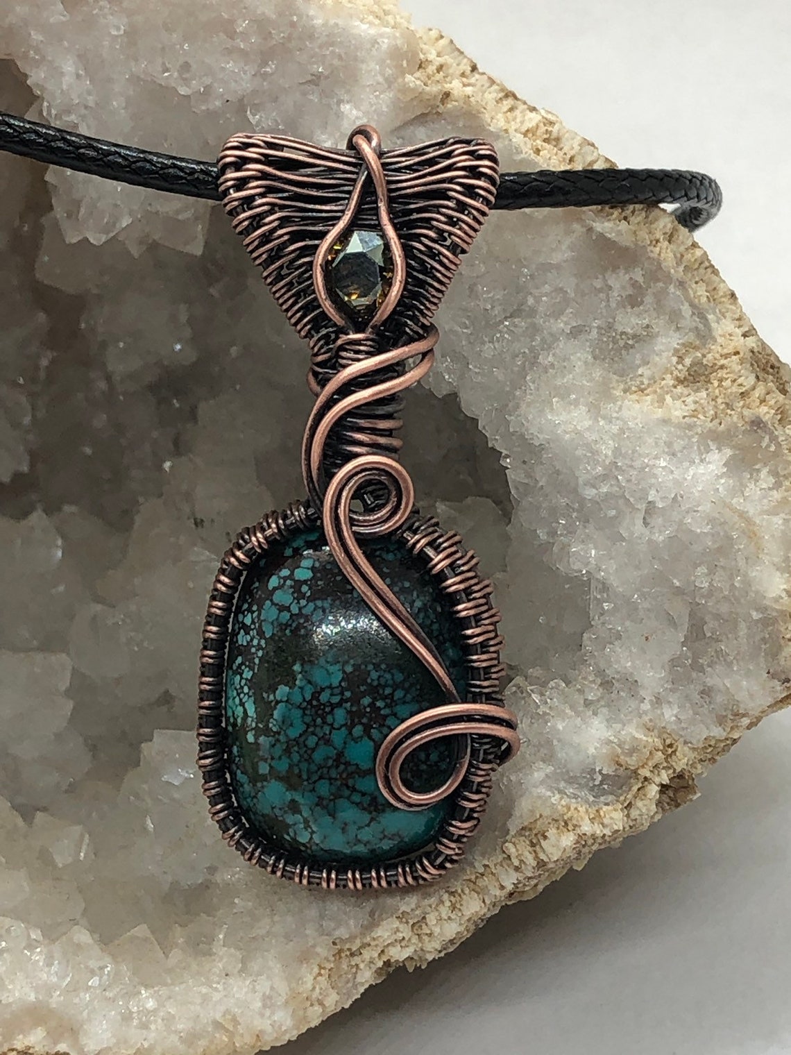 Turquoise Wire Wrapped Copper Pendant With Topaz Accent Stone - Etsy