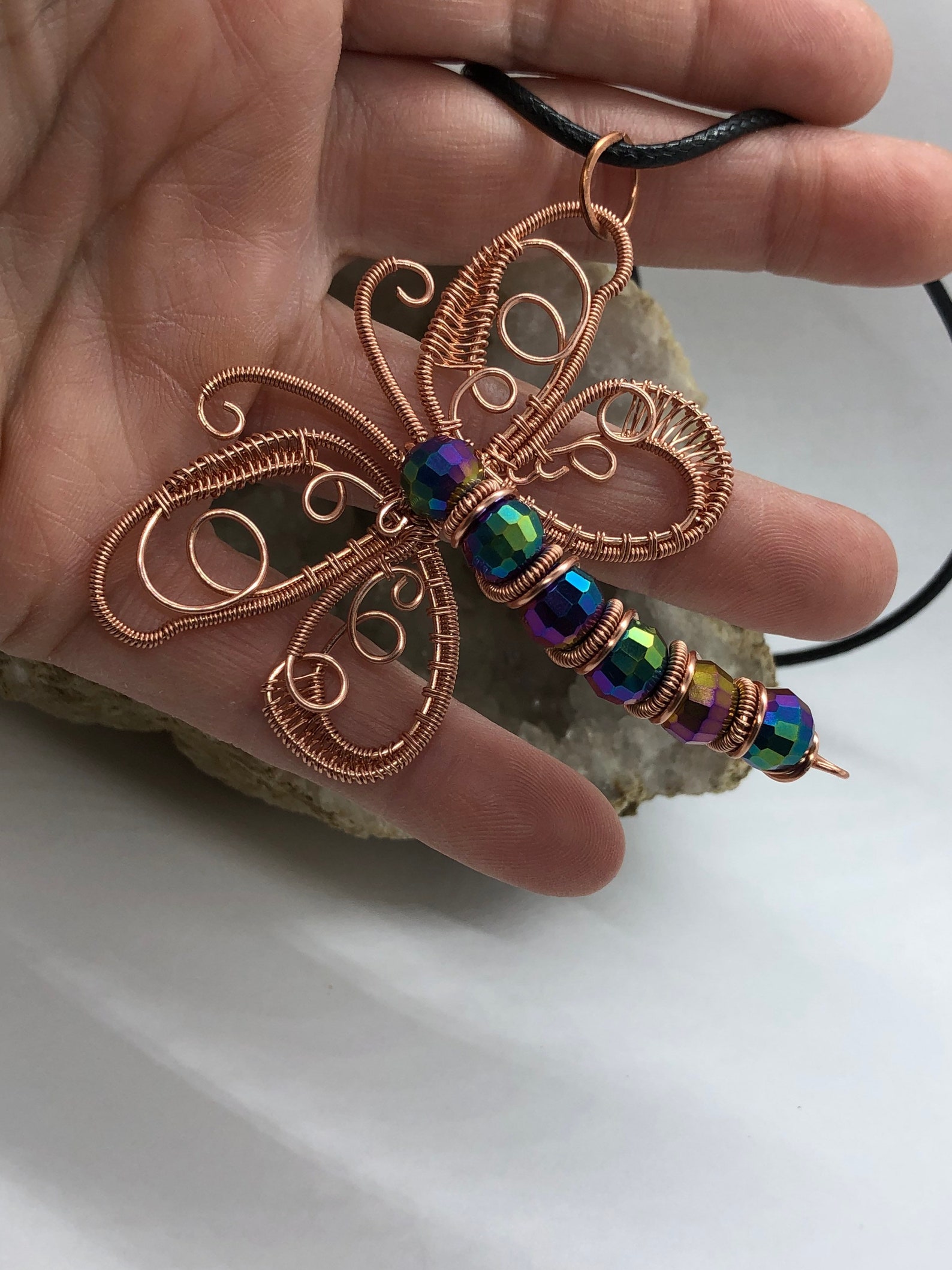 Copper Wire Wrapped Dragonfly Pendant W/ Mermaid Colored - Etsy
