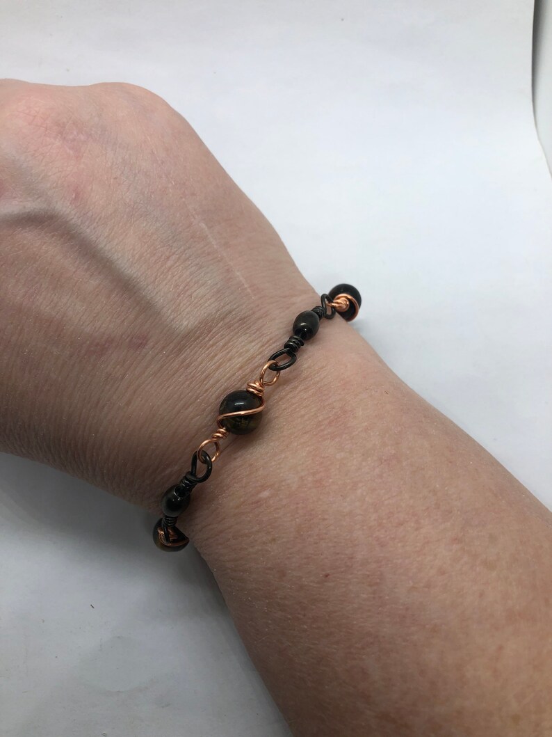 Copper Wire Fishing Swivel and Tiger Eye Beaded Bracelet - Etsy