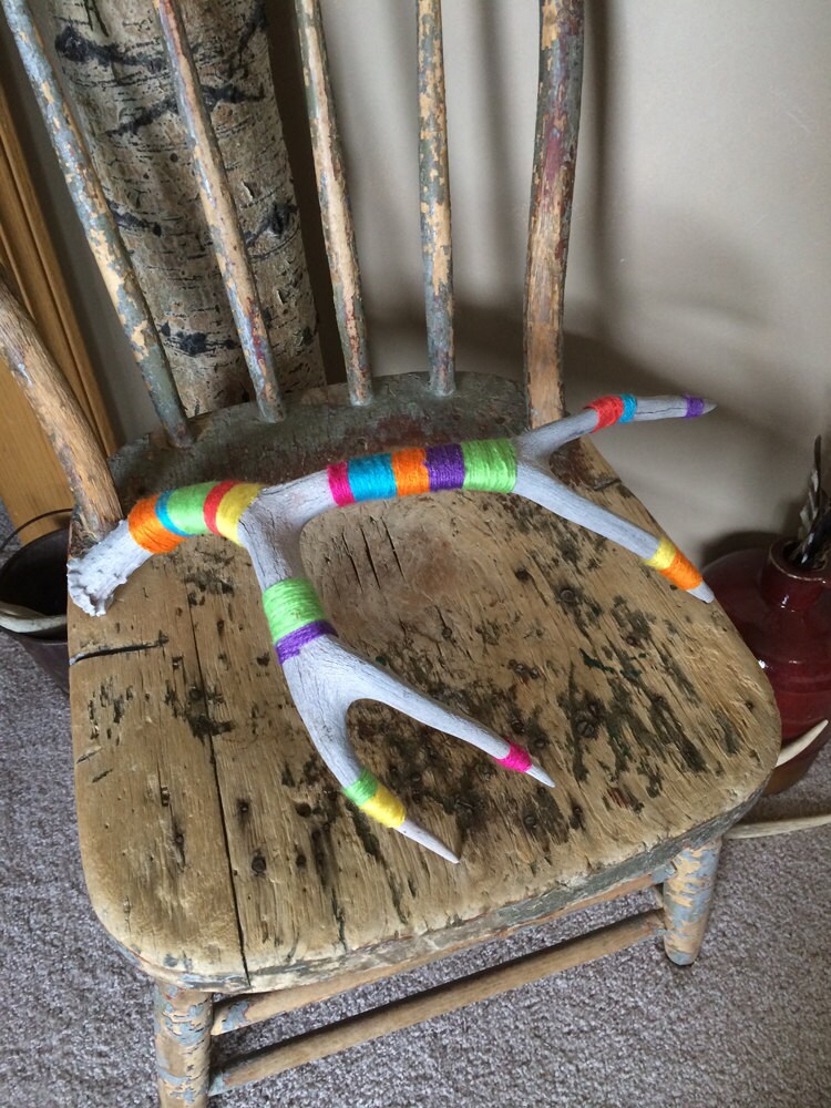Bright and Colorful Yarn Bombed Deer Antler / Cheerful Colors / Yarn ...