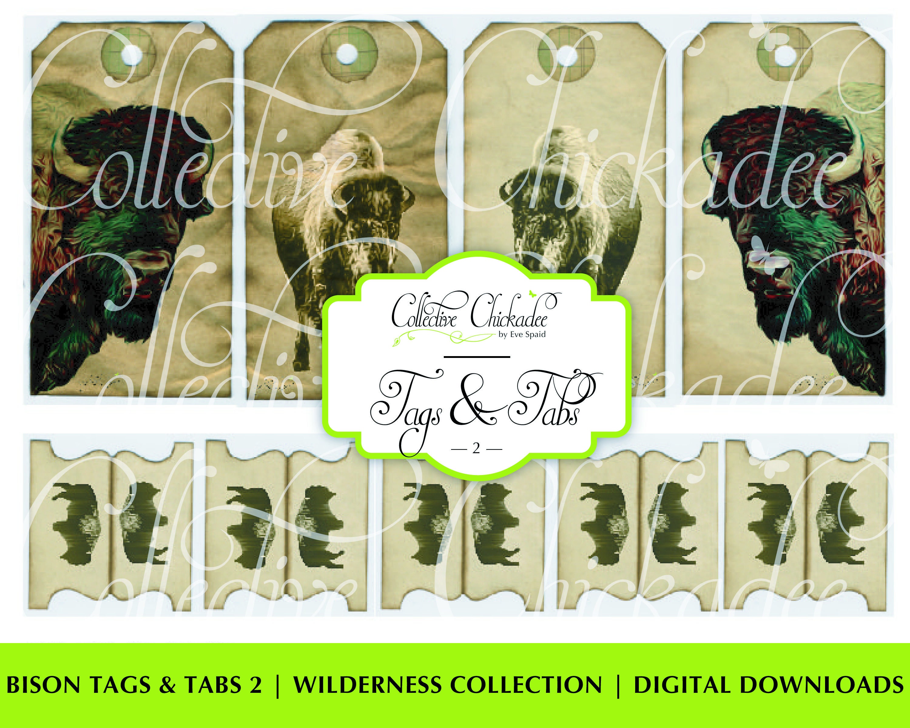 Bison Tags & Tabs 2, Printable Ephemera, Junk Journal, Vintage, Digital ...