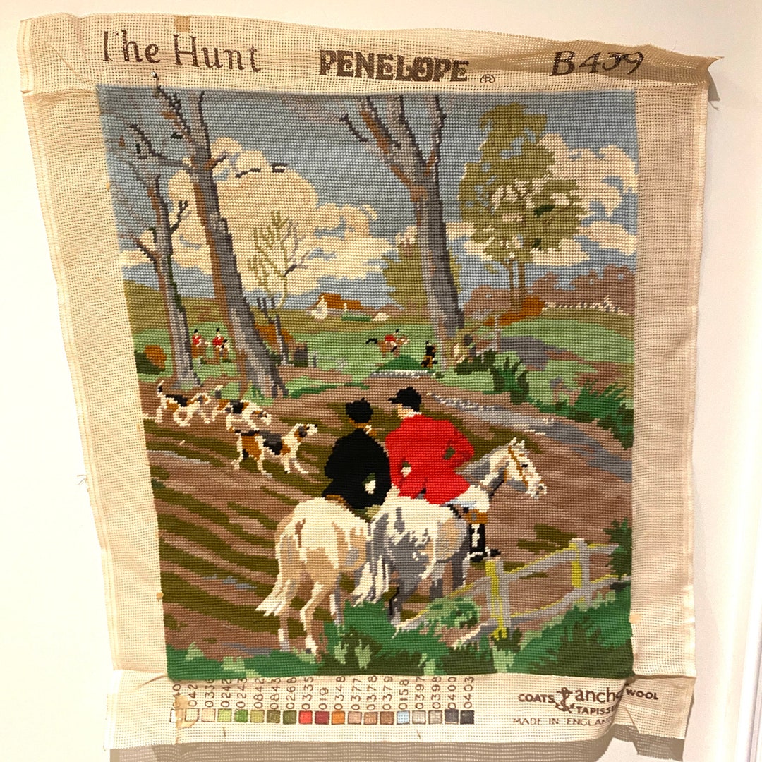 Vintage Needlepoint Coat’s and Clark Completed Large Scale the Hunt ...