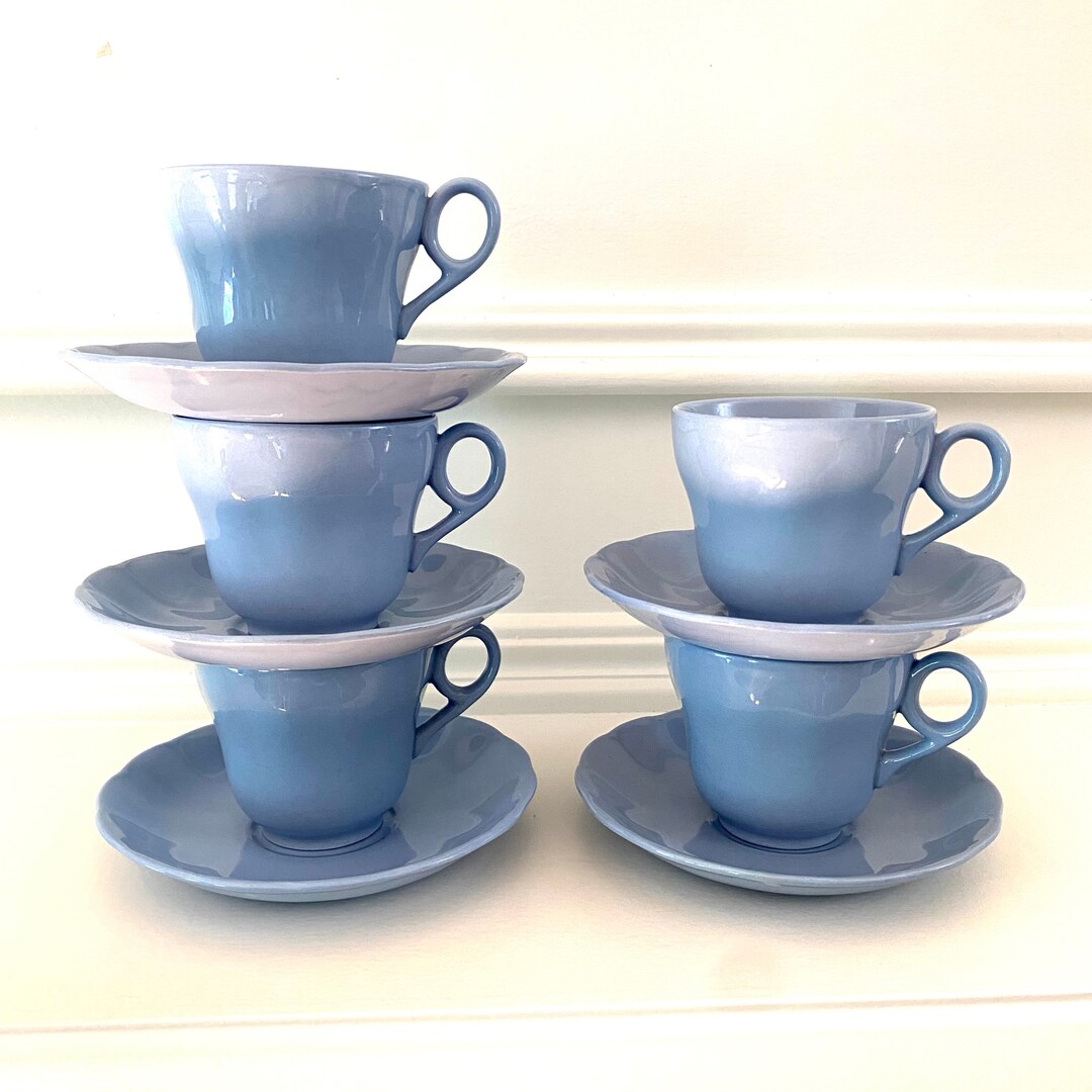 Petal Ware Grindley Lupin Petal Blue Tea Cups and Saucers Set of Five ...