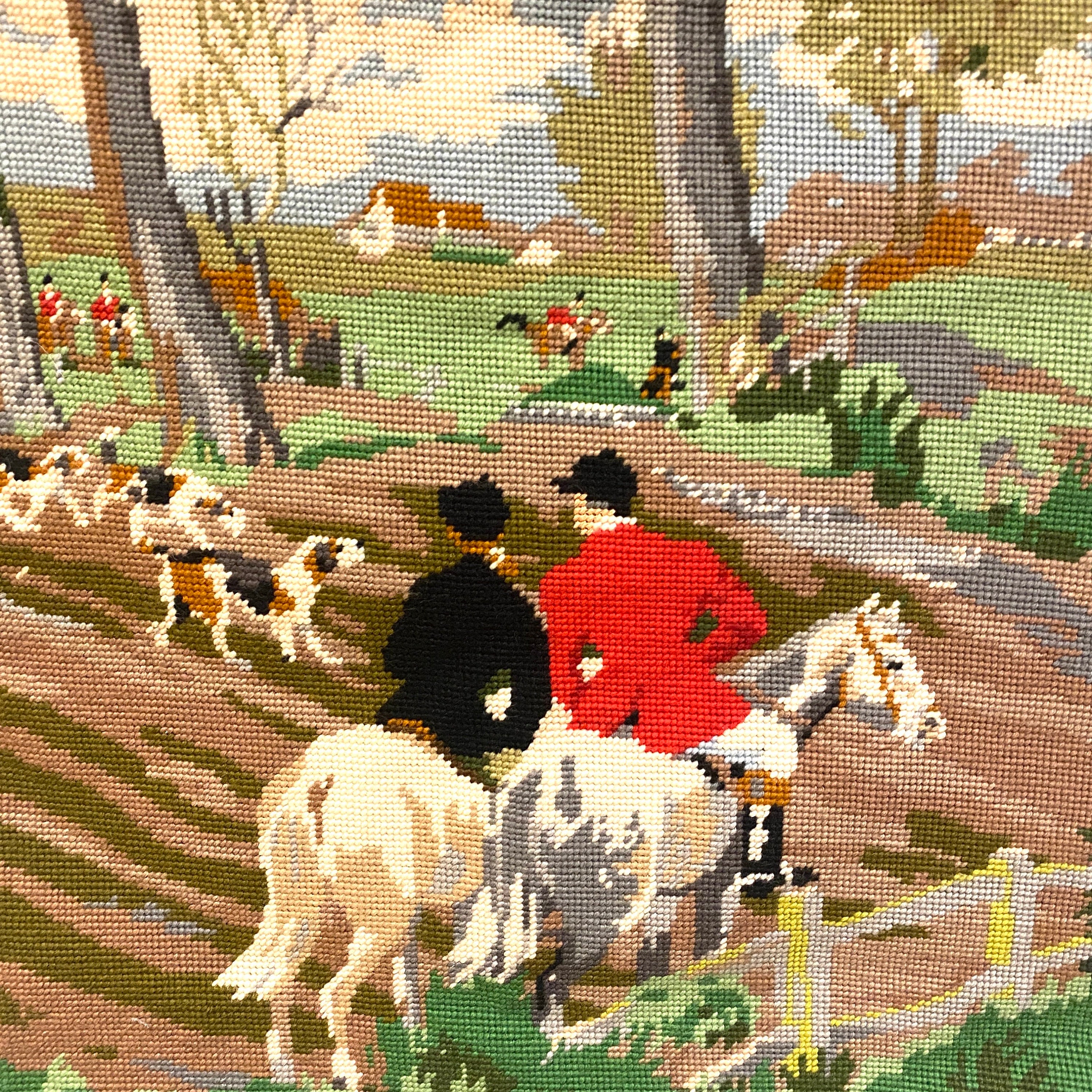 Vintage Needlepoint Coat’s and Clark Completed Large Scale the Hunt ...