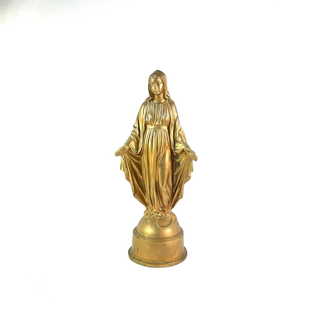Vintage Virgin Mary Gold Statue - Etsy