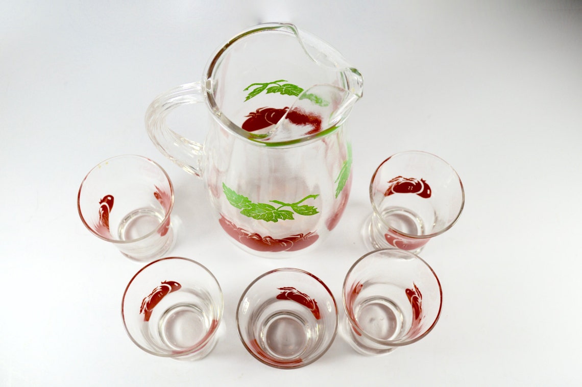 Vintage Juice Pitcher and Glasses Set of Six - Etsy
