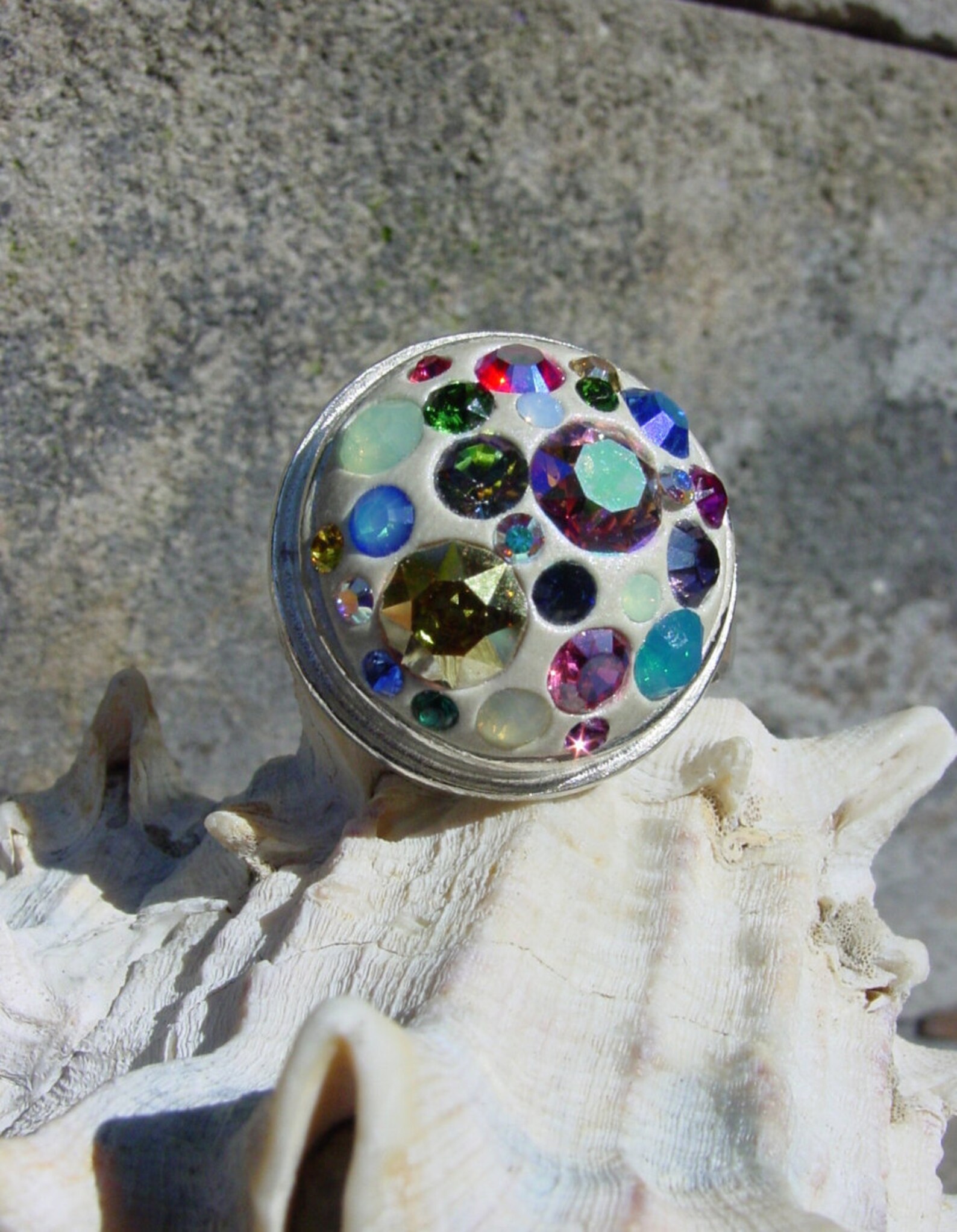 Swarovski Crystal Ring, Multi Color Chaton Ring and White Crystal Clay ...