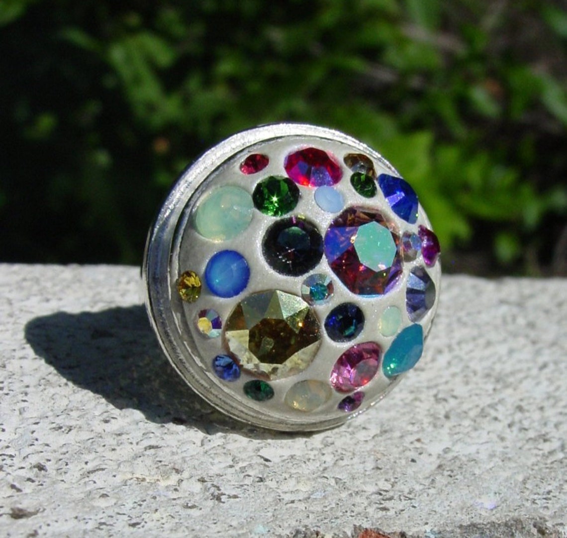 Swarovski Crystal Ring, Multi Color Chaton Ring and White Crystal Clay ...