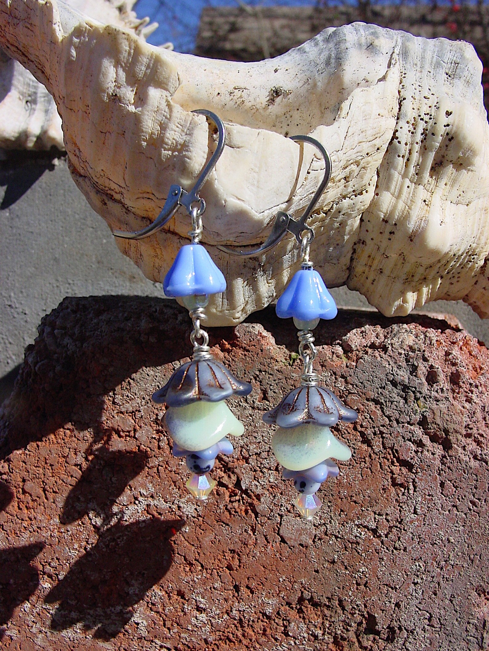 Periwinkle Blue Czech Glass Bell Flower and Swarovski Crystal - Etsy