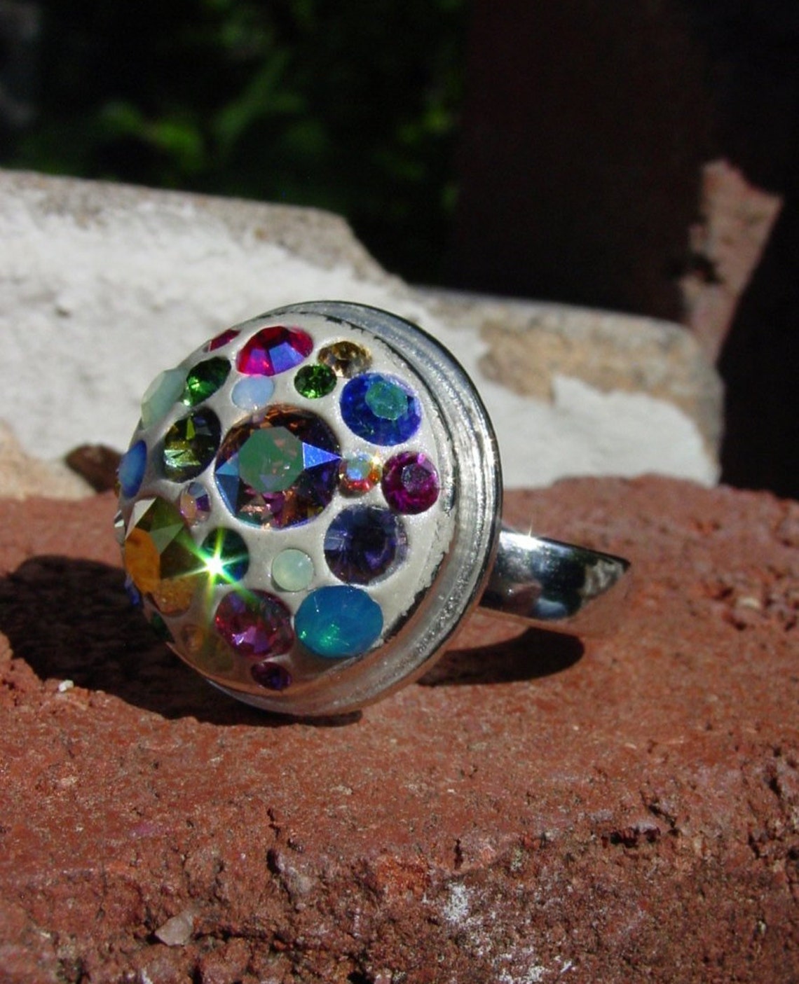Swarovski Crystal Ring, Multi Color Chaton Ring and White Crystal Clay ...