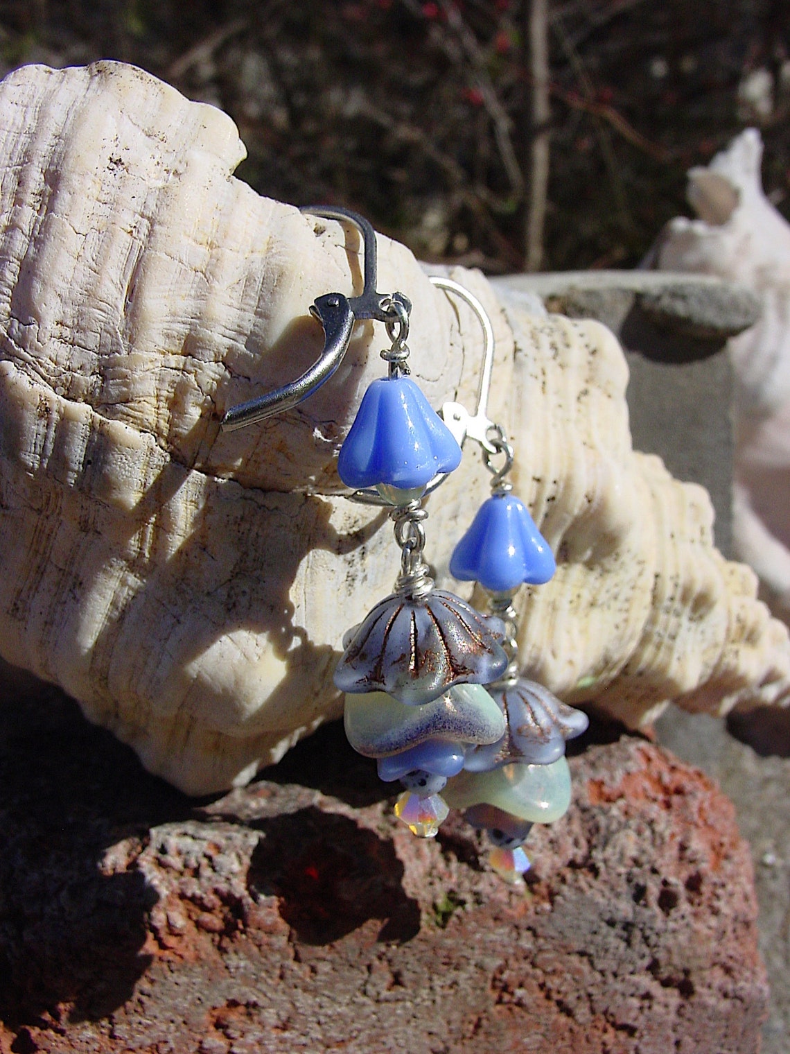 Periwinkle Blue Czech Glass Bell Flower and Swarovski Crystal - Etsy