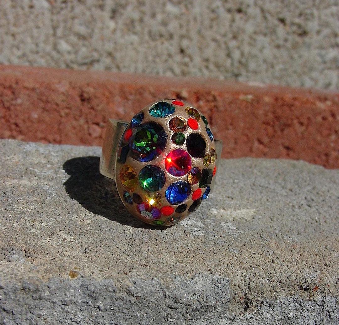 Multi Color Swarovski Crystal Chaton and Crystal Clay Gold Adjustable ...