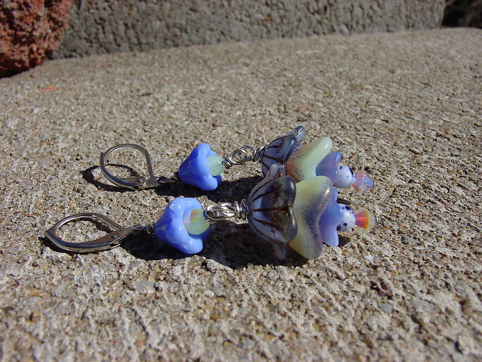 Periwinkle Blue Czech Glass Bell Flower and Swarovski Crystal - Etsy