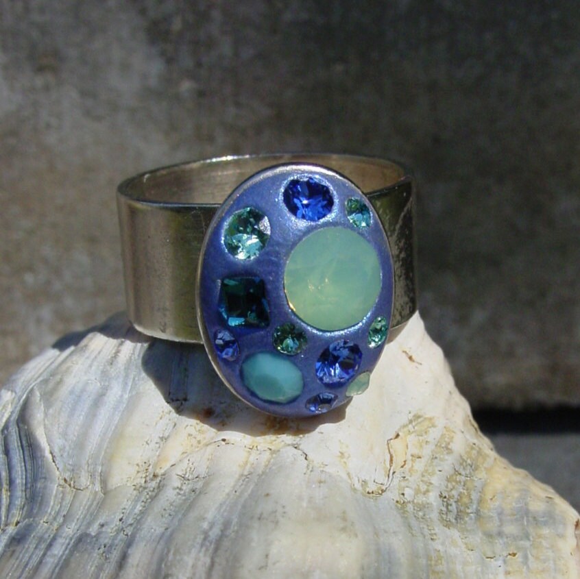 Periwinkle Blue Swarovski Crystal Chaton Ring Adjustable - Etsy