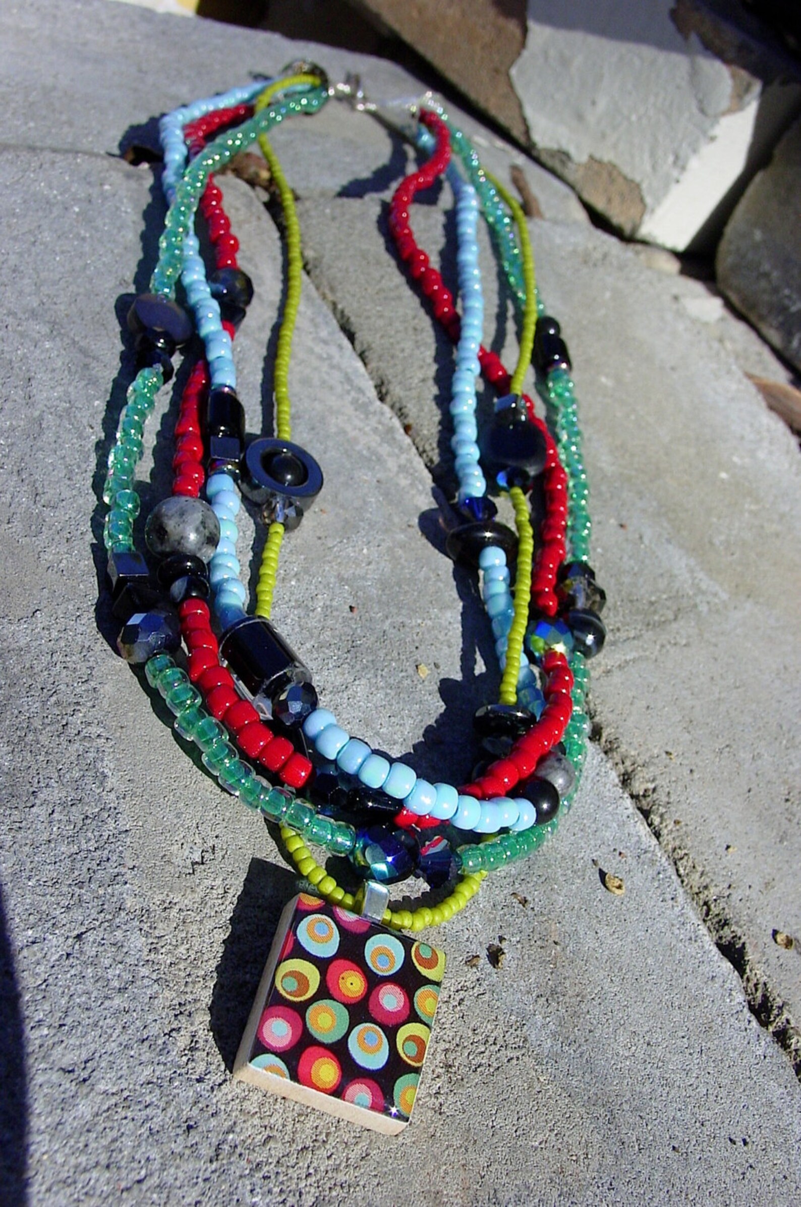 Multi Strand Necklace, Scrabble Tile Pendant Necklace, Czech Glass ...