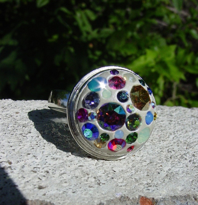 Swarovski Crystal Ring, Multi Color Chaton Ring and White Crystal Clay ...
