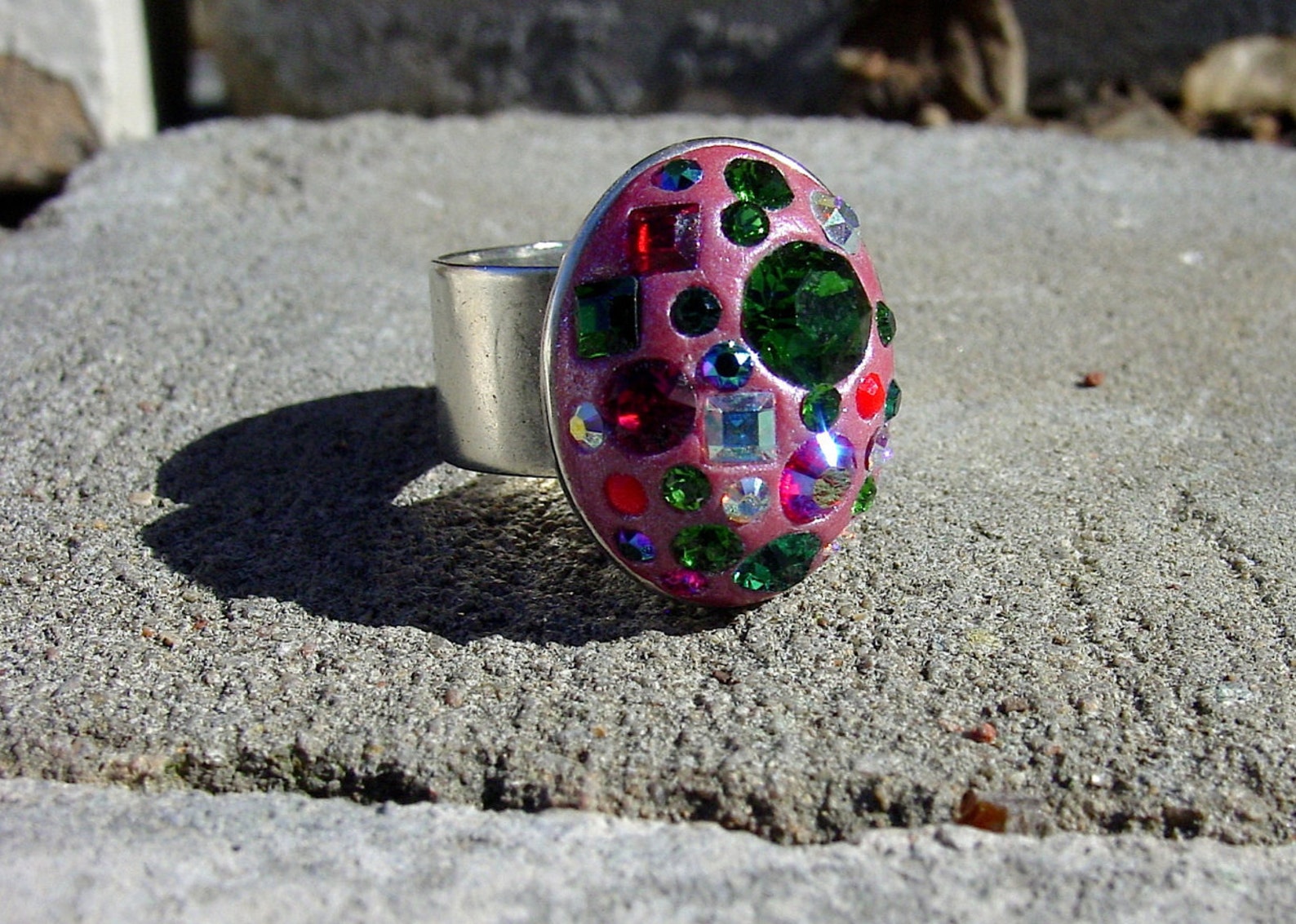 Christmas Bling Ring, Swarovski Crystal Chaton Ring, Silver Plated ...