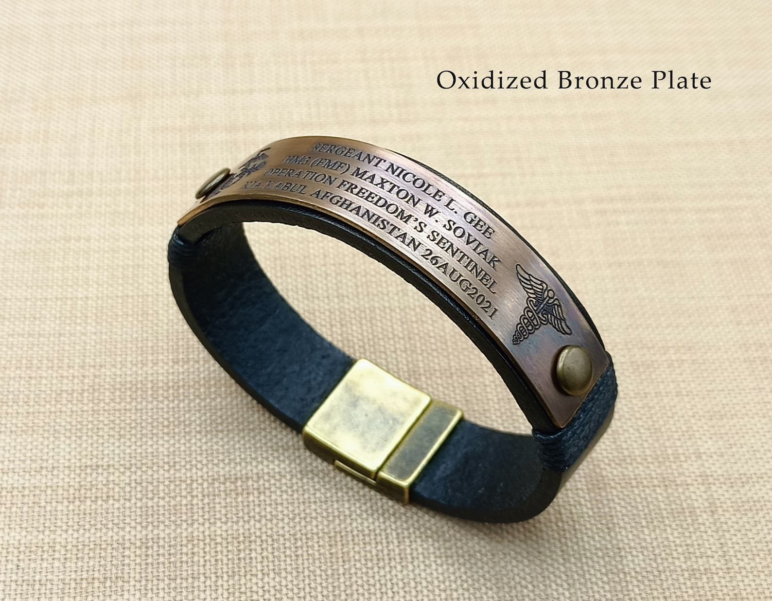 Custom Military Memorial Leather Bracelet Army Remembrance - Etsy