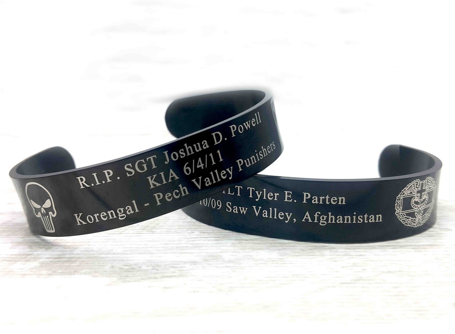 Custom Engraved Memorial Military Bracelet - Black Stainless Steel Cuff ...