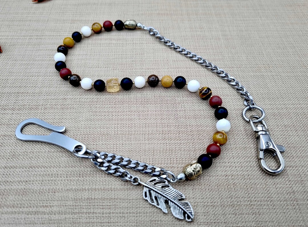 Beaded Wallet Chain – Boho Spiritual Buddha Chain – Men's Tiger Eye ...